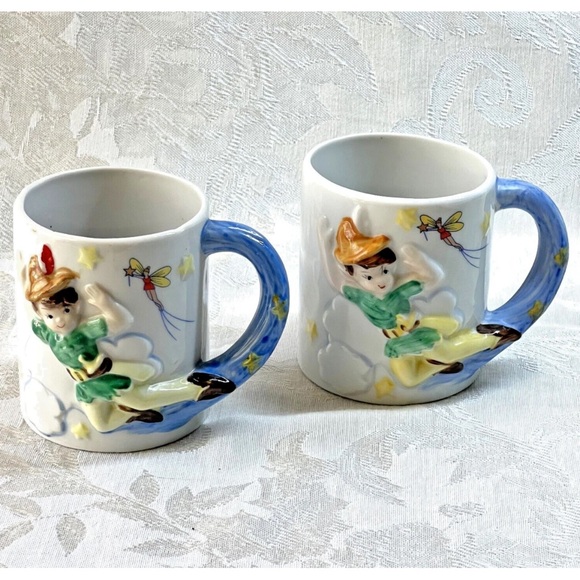 Dining | 2 Mid Century Pre196 Ceramic Peter Pan Tinkerbell 3d Mugs ...